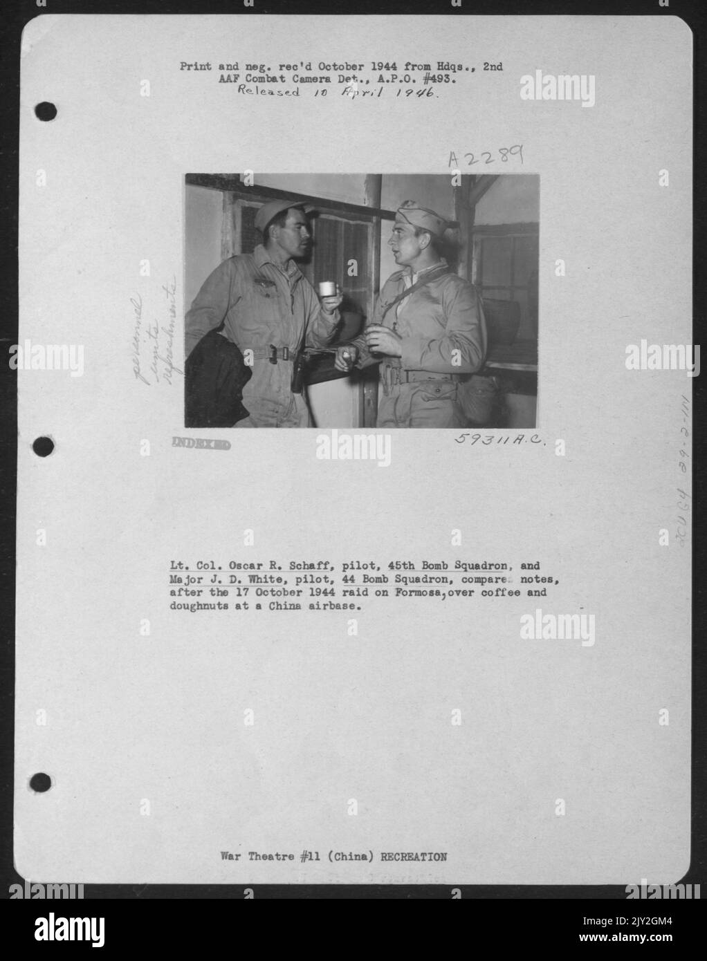 Lt. Colonel Oscar R. Schaff, Pilot, 45Th Bomb Squadron, And Major J.D ...