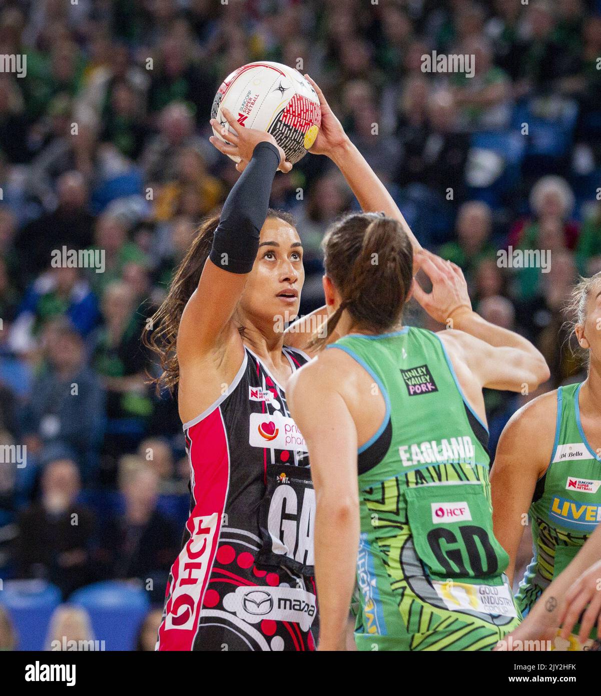 Maria Folau of the Thunderbirds during the Round 8 Super Netball match ...