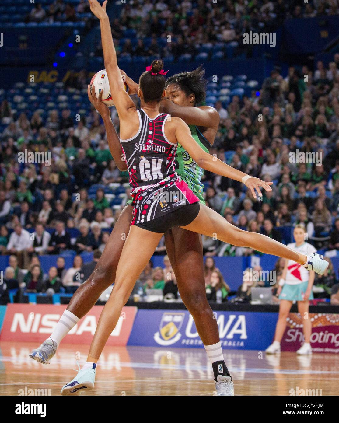Shamera Sterling of the Thunderbirds and Jhaniele Fowler of the Fever ...