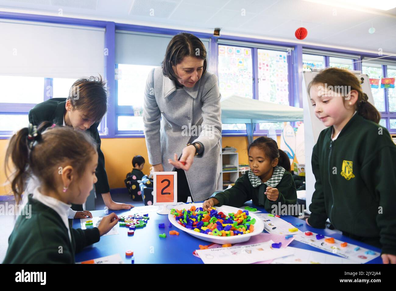 NSW Premier Gladys Berejiklian (centre) meets students at Kent Road ...