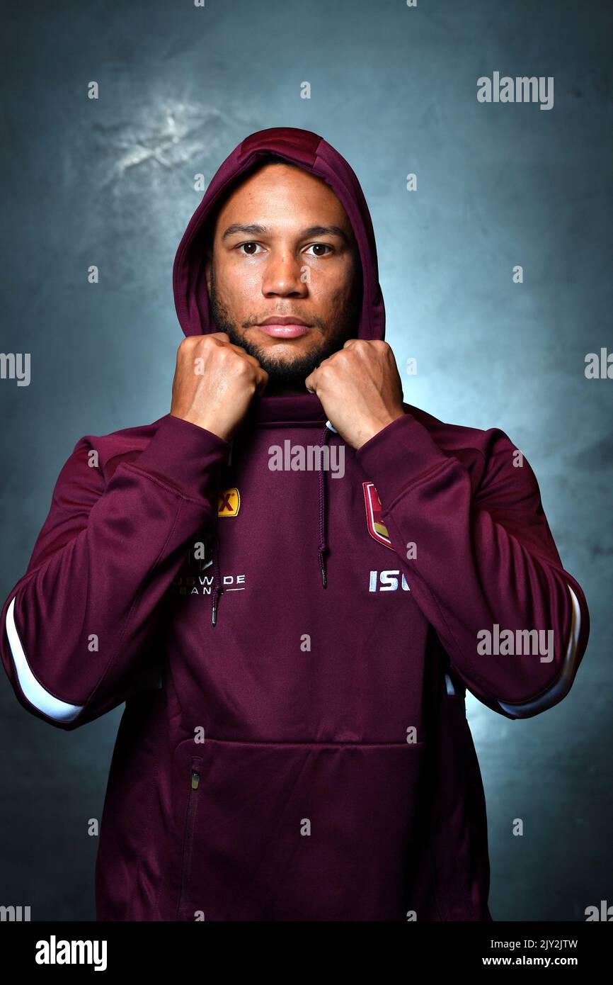 Moses Mbye of the Queensland State of Origin team is seen posing for a ...