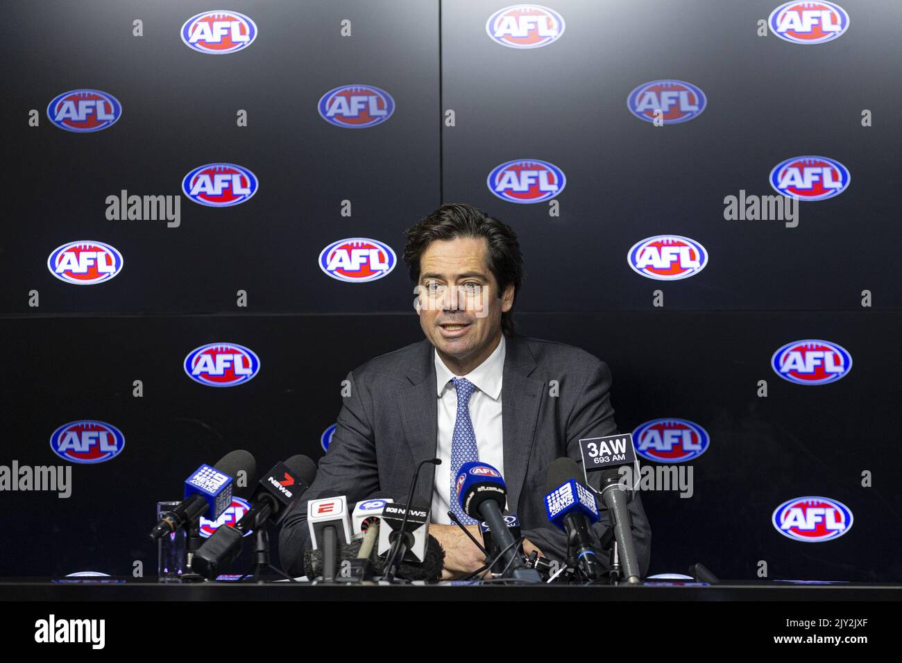 AFL Chief Executive Officer Gillon McLachlan speaks to media at an AFL ...