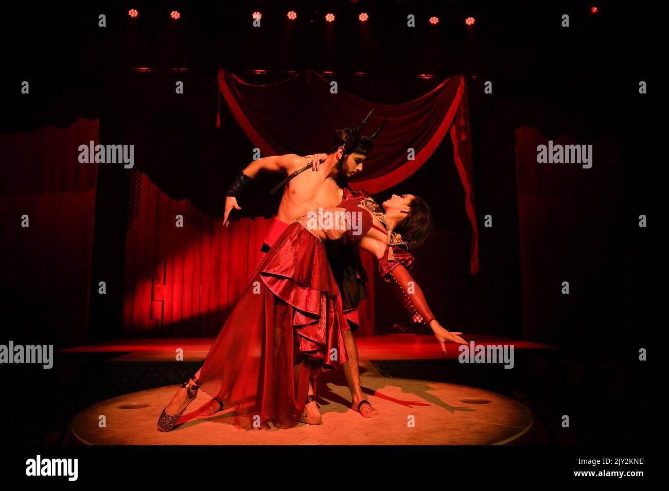 Cast members perform a scene from the burlesque dance show Matador at ...