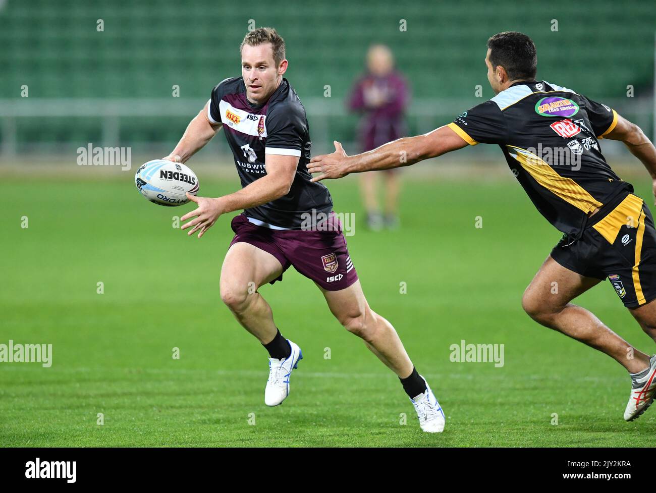 Michael Morgan (left) of the Queensland State of Origin team is seen ...