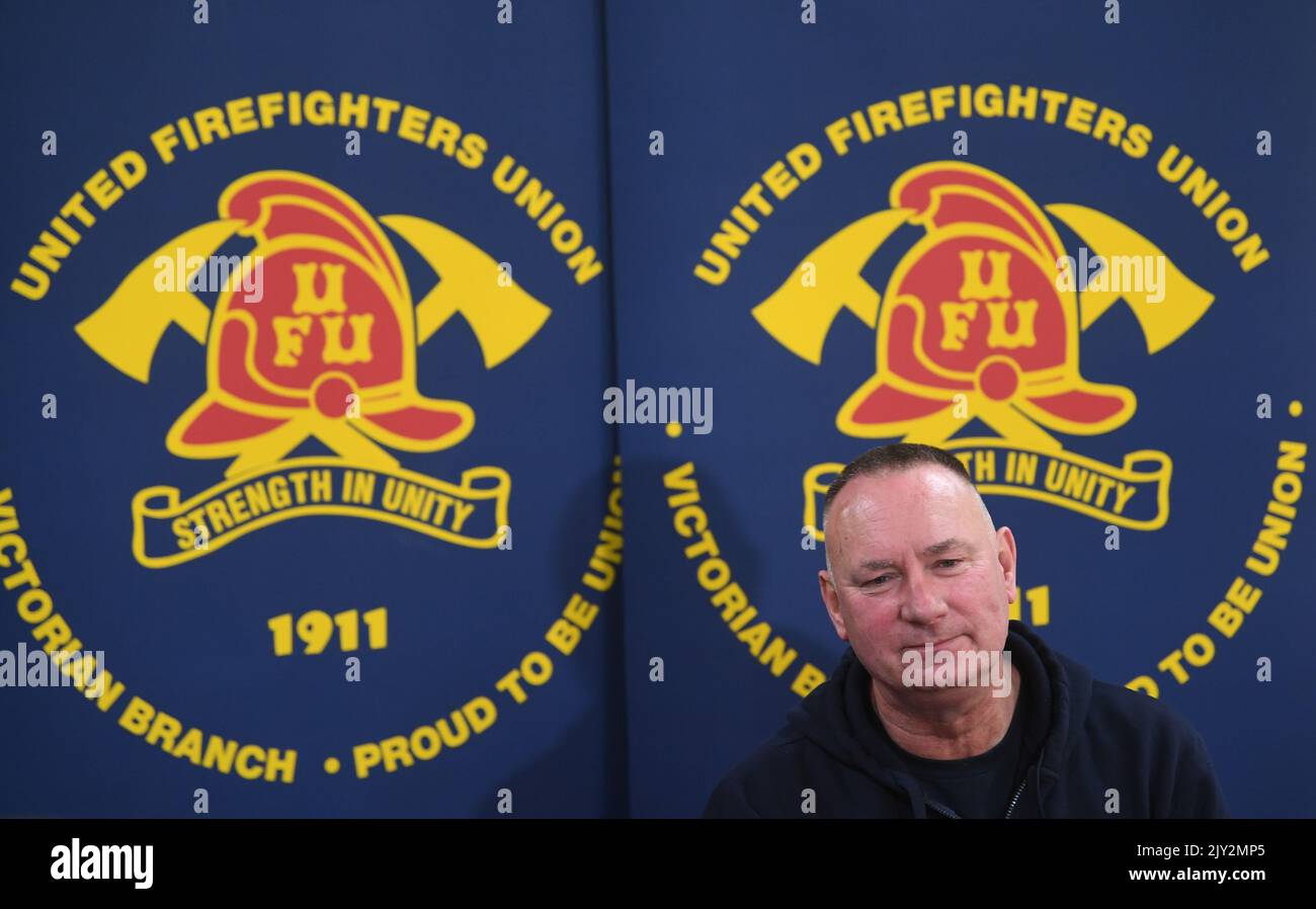 Uinited Firfighters Union chief Peter Marshall is seen the the union's ...