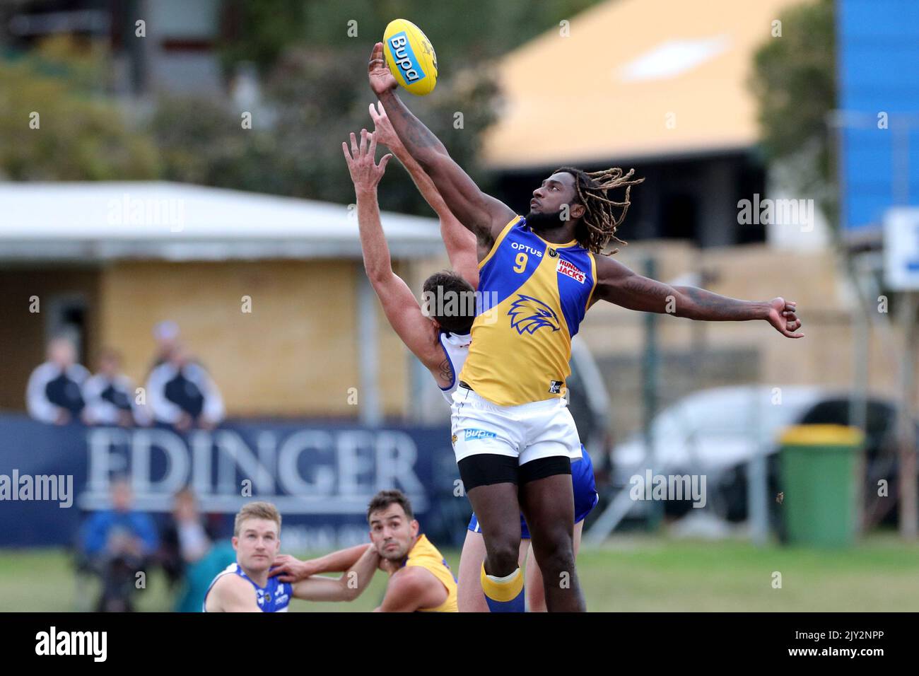 West Coast Eagles ruckman Nic Naitanui (right) is seen in action for ...
