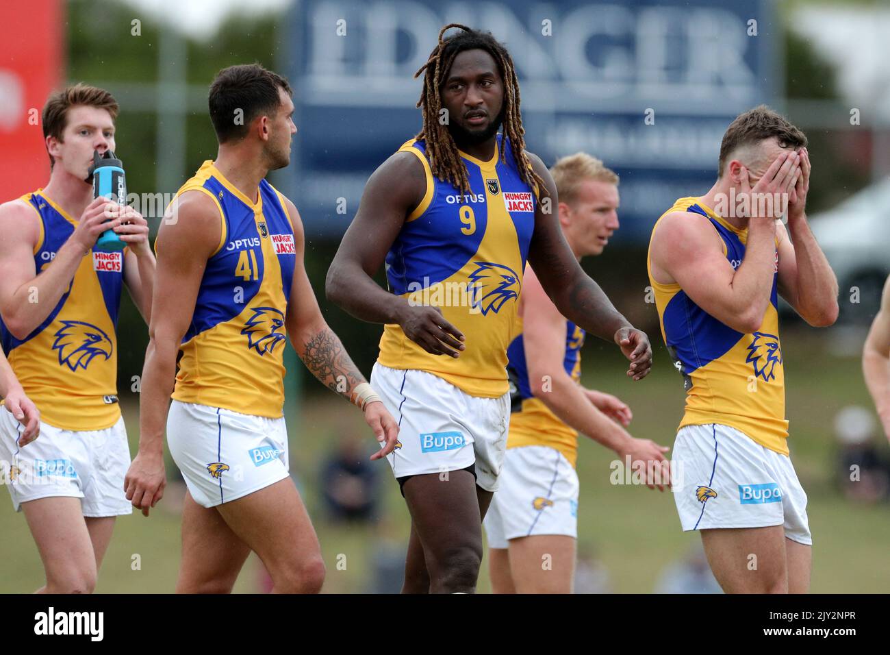 West Coast Eagles ruckman Nic Naitanui is seen leaving the field at ...