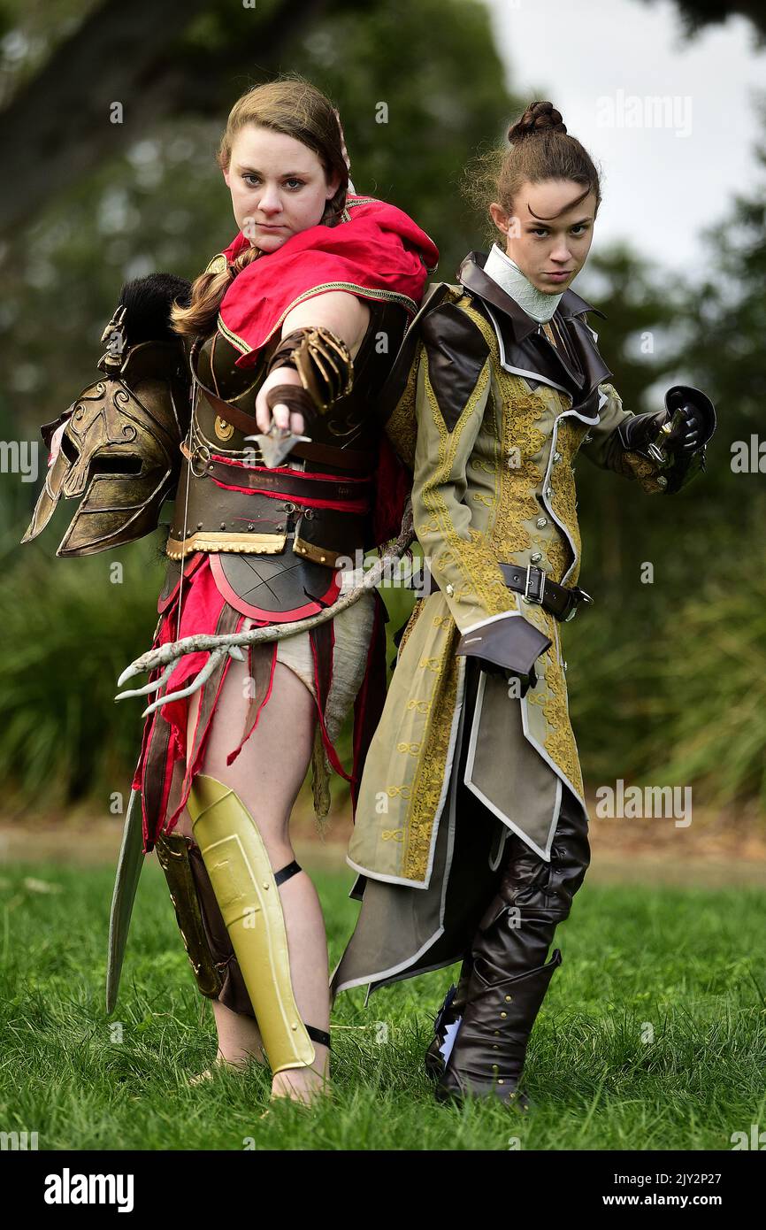 Michaela Matthews (left) dressed in cosplay as Kassandra from Assassin ...