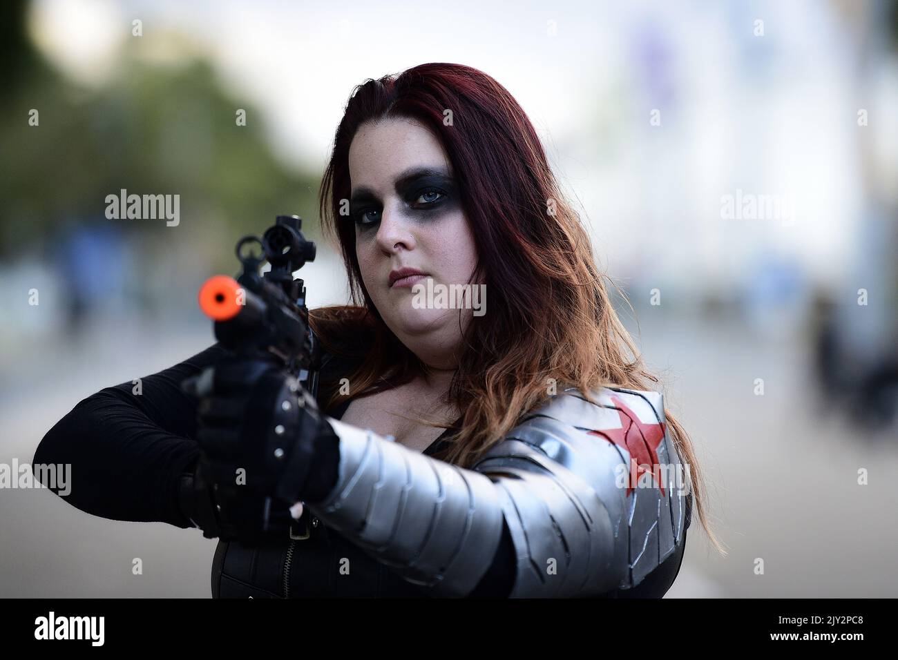 Jaclyn May dressed in cosplay as the Winter Solider from Captain ...