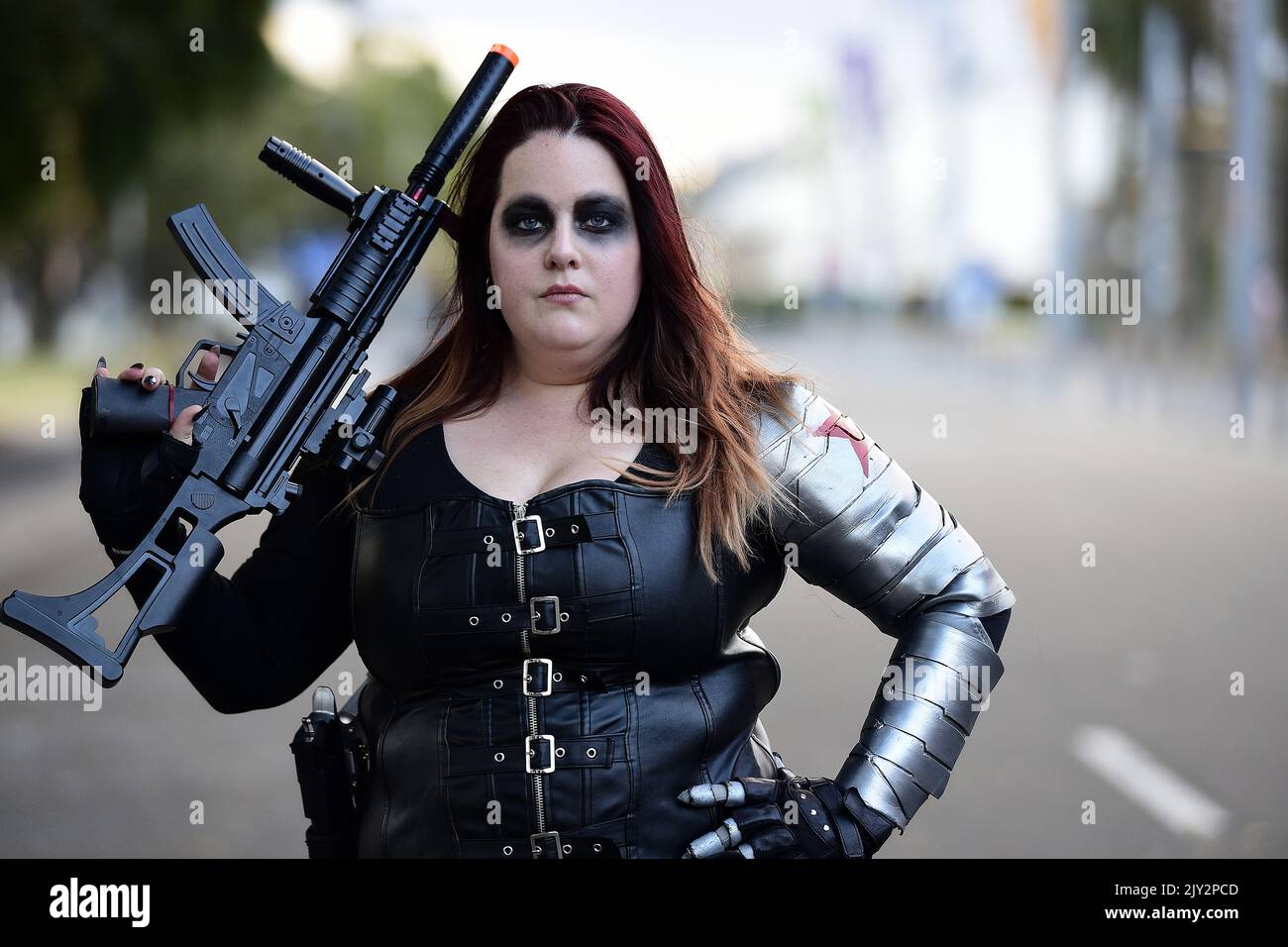 Jaclyn May dressed in cosplay as the Winter Solider from Captain ...