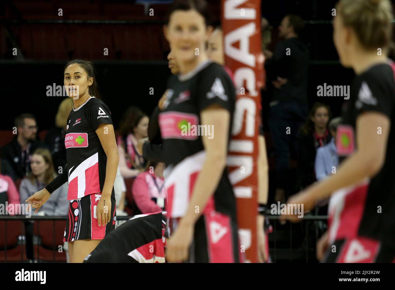Maria Folau of the Thunderbirds warms up during the Round 9 Super ...