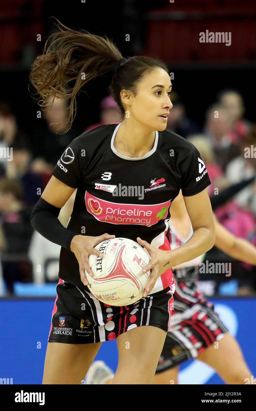 Maria Folau of the Thunderbirds warms up during the Round 9 Super ...