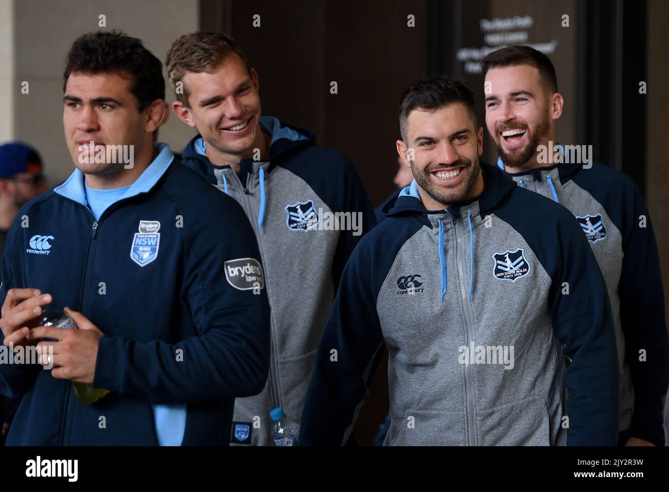 (L-R) NSW Blues players Dale Finucane, Tom Trbojevic, James Tedesco and ...