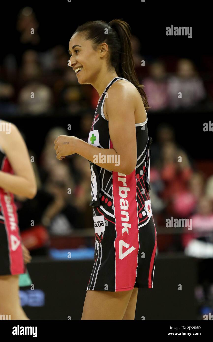 Maria Folau of the Thunderbirds reacts after the game ends in a draw ...