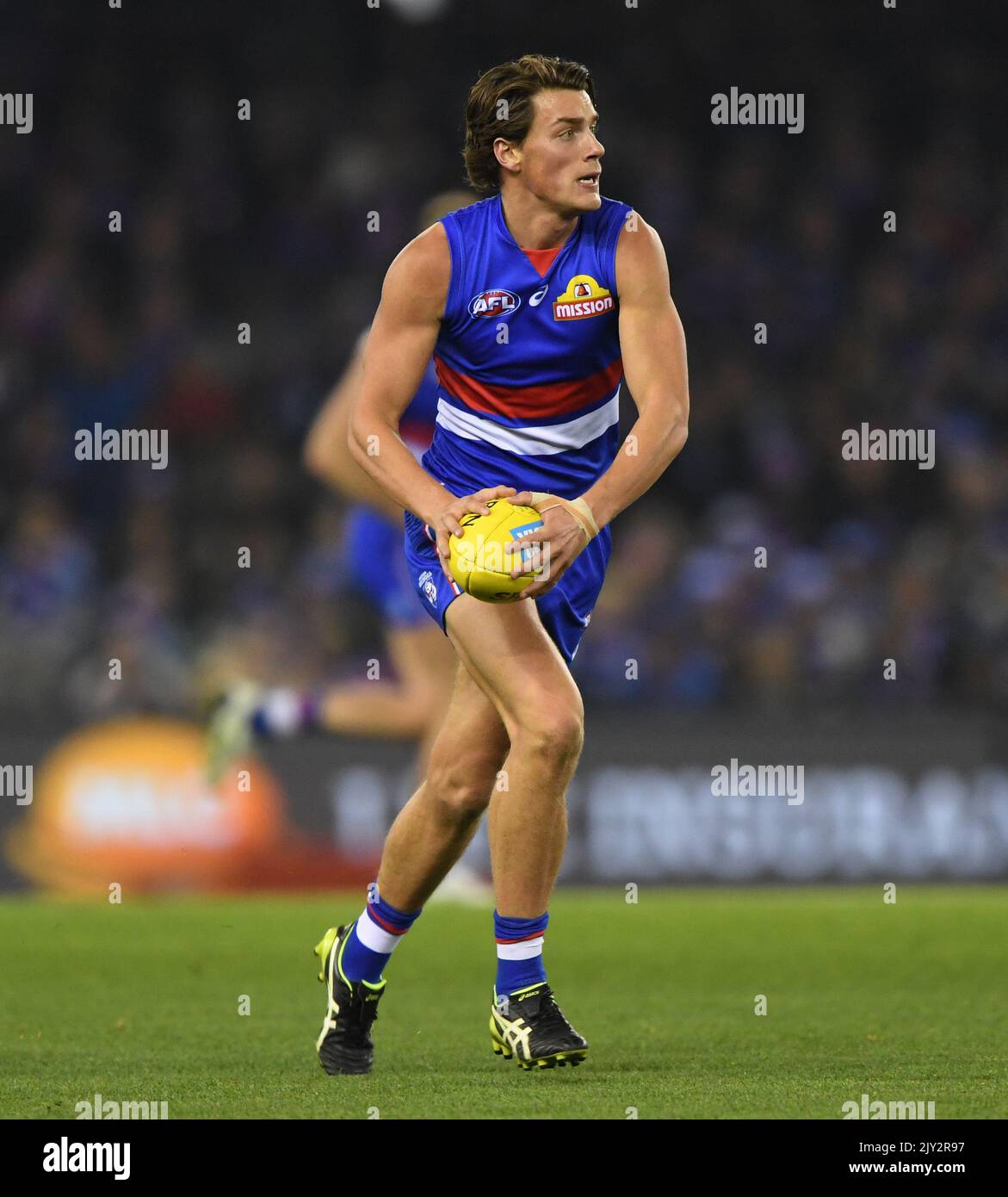 Patrick Lipinski of the Bulldogs is seen in action during the Round 14 ...