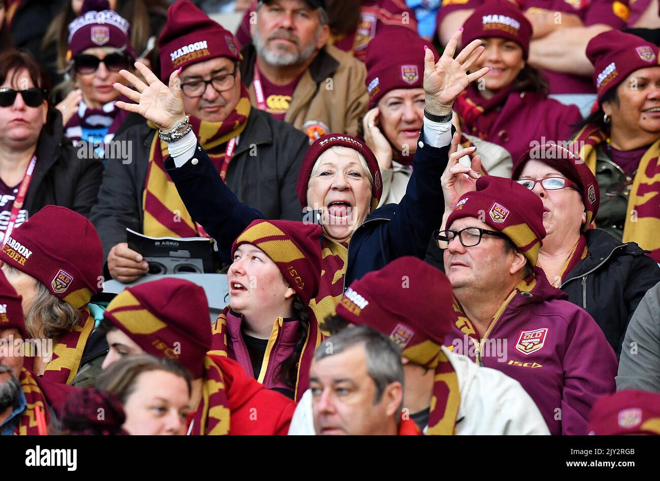 Maroons fans cheer ahead of Game 2 of the 2019 State of Origin series ...