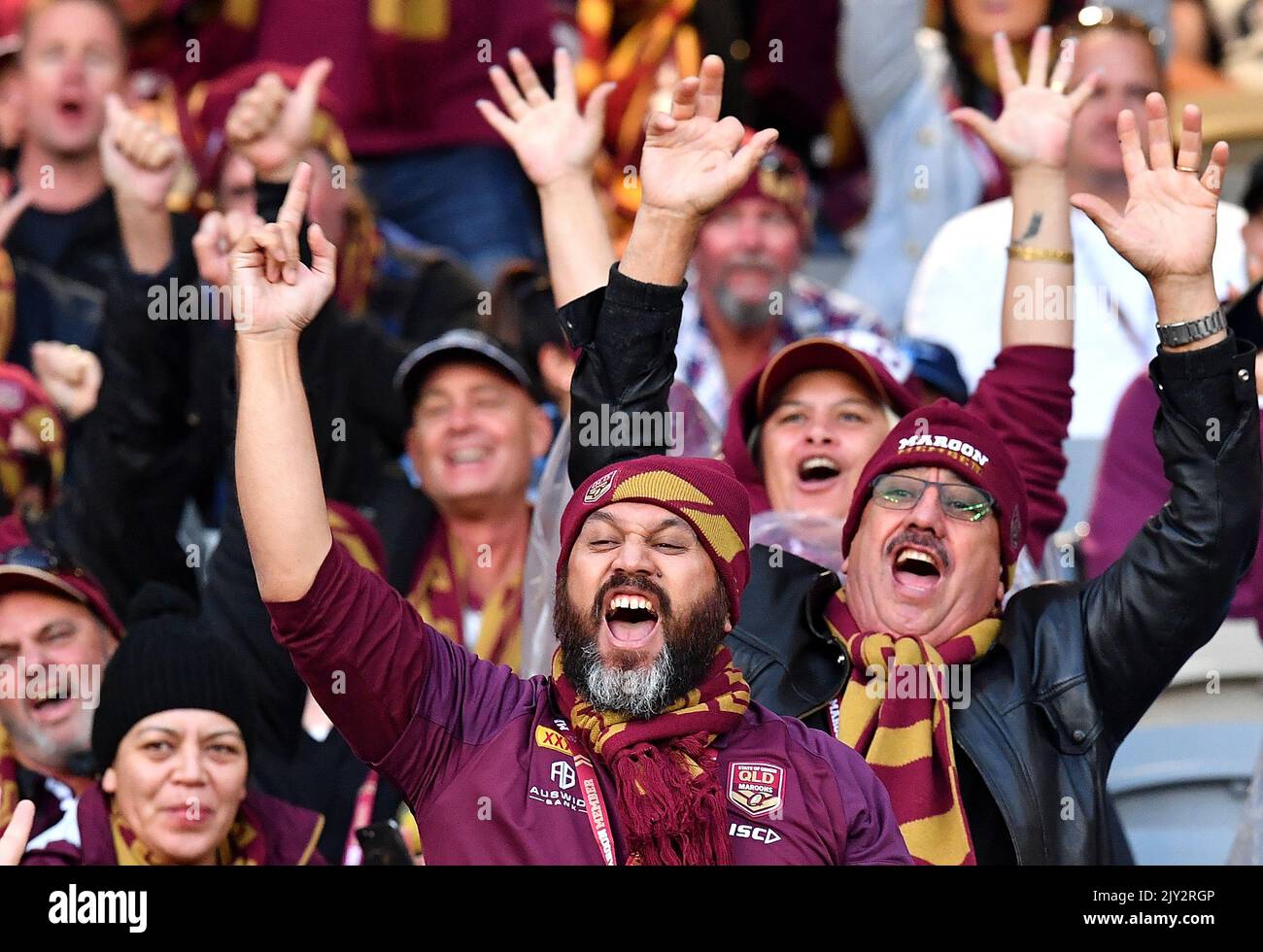 Maroons fans cheer ahead of Game 2 of the 2019 State of Origin series ...