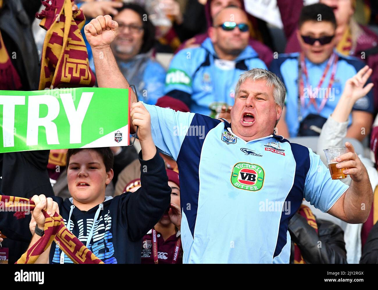 Blues fans cheer ahead of Game 2 of the 2019 State of Origin series ...