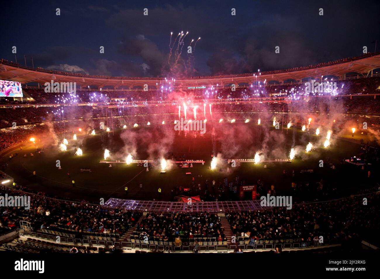 Fireworks are seen before Game 2 of the 2019 State of Origin series ...