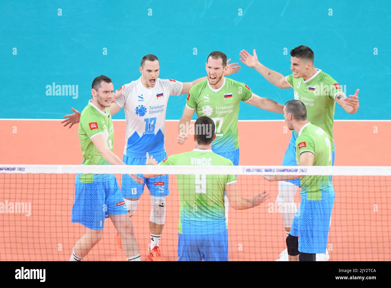 Slovenia National Volleyball Team Celebrates The Win Against Ukraine