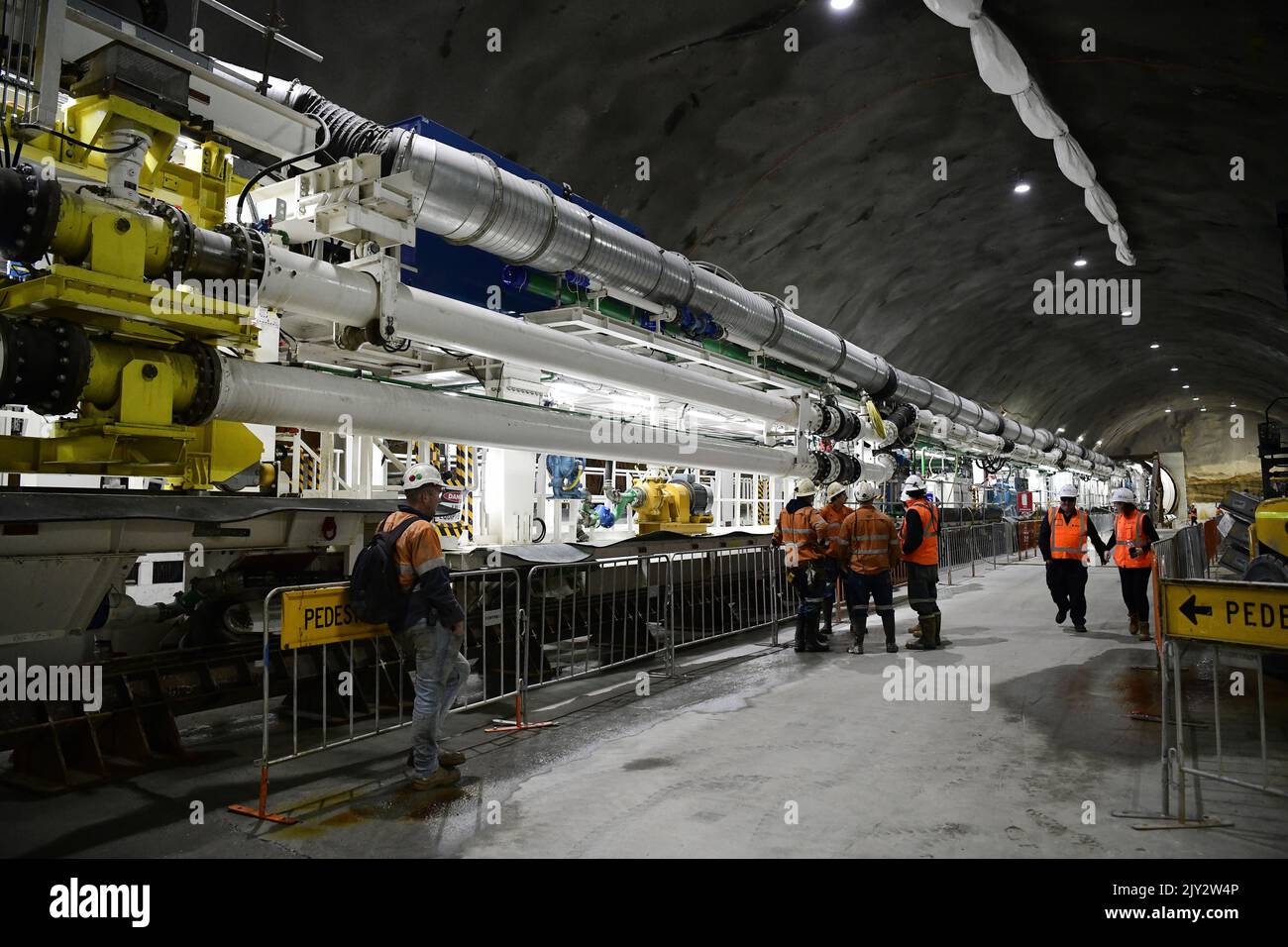 Construction workers and equipment are seen at the new Barangaroo Metro ...