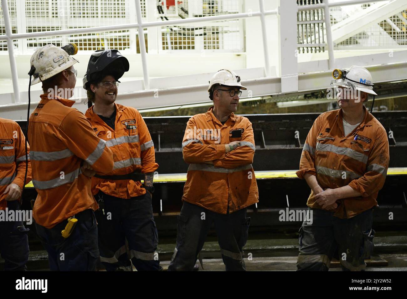 Construction workers are seen at the new Barangaroo Metro Station Site ...