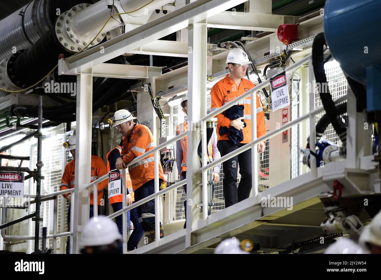 Construction workers are seen at the new Barangaroo Metro Station Site ...
