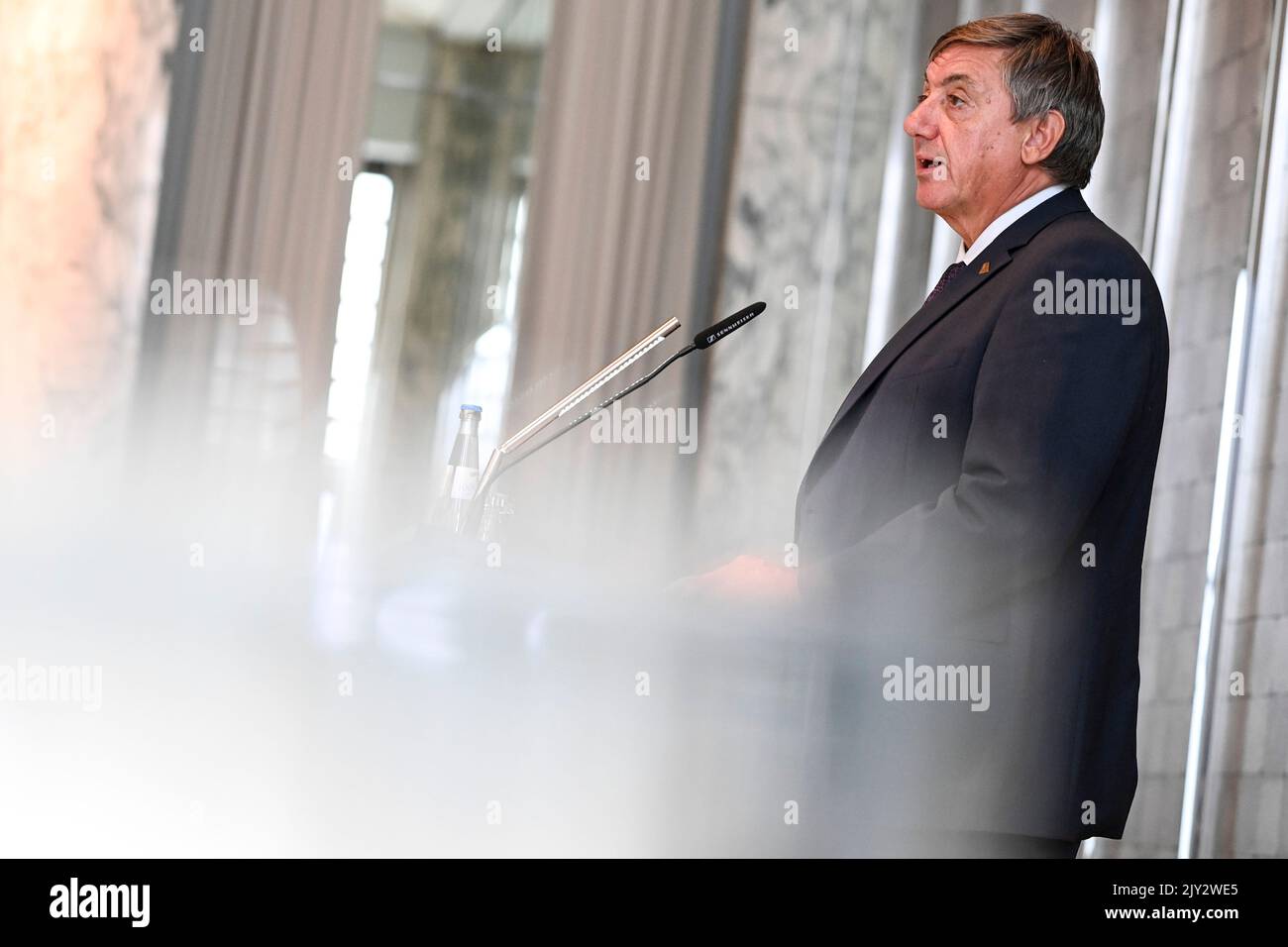 Flemish Minister President Jan Jambon pictured during a diplomatic meeting between Flanders and ...