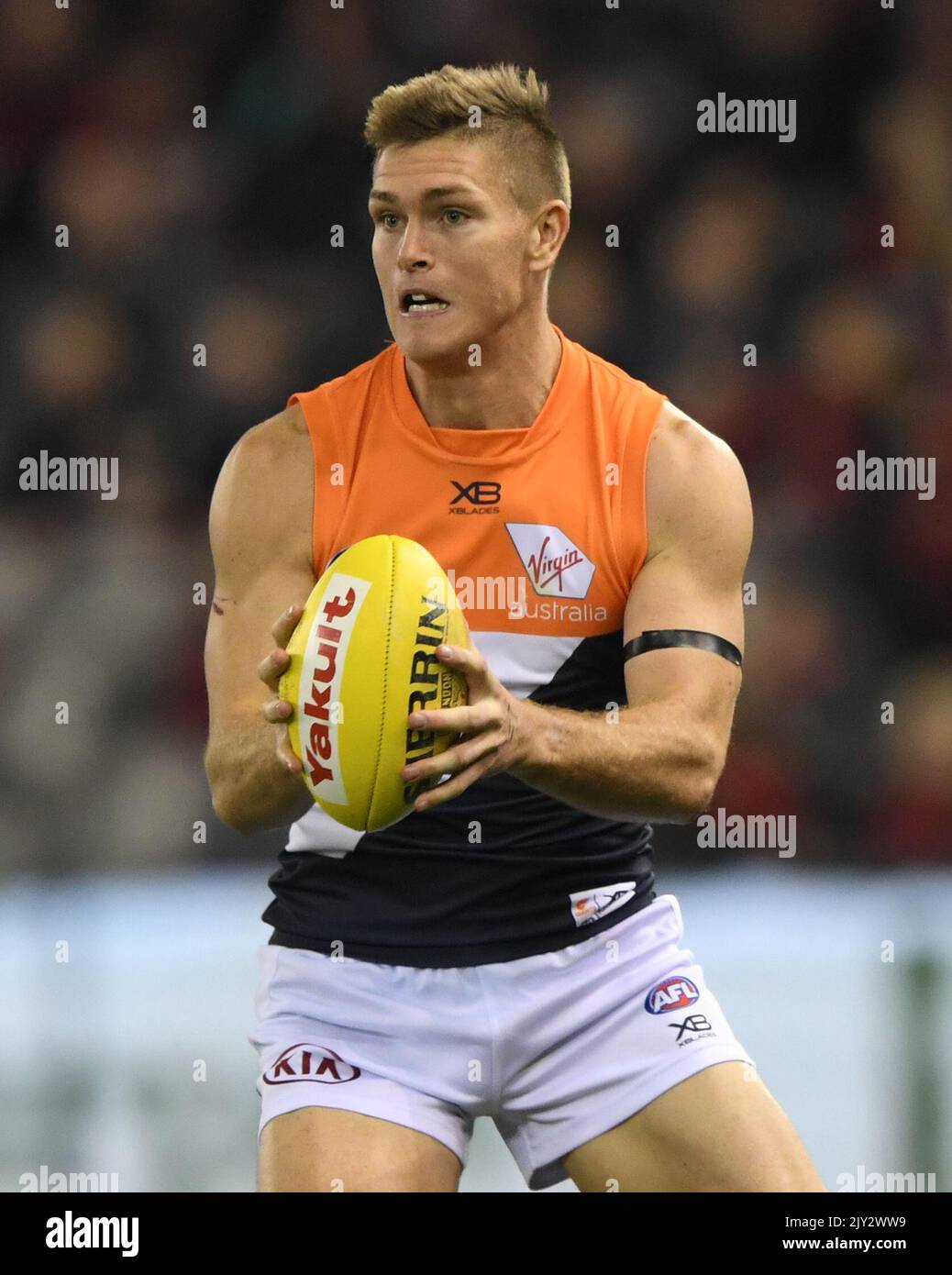 Adam Tomlinson of the Giants is seen in action during the Round 15 AFL ...