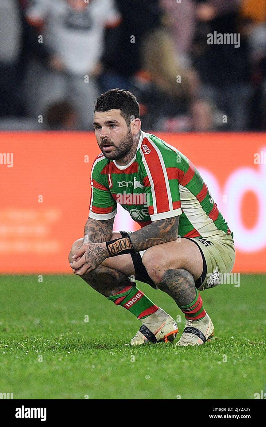 Adam Reynolds of the Rabbitohs reacts following his team's loss to the ...