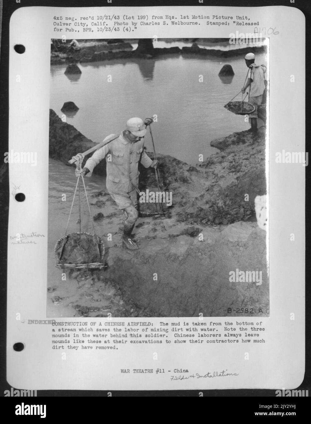 CONSTRUCTION OF A CHINESE AIRFIELD: The mud is taken from the bottom of ...
