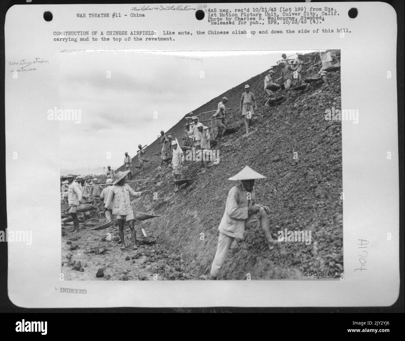 CONSTRUCTION OF A CHINESE AIRFIELD: Like ants, the Chinese climb up and ...