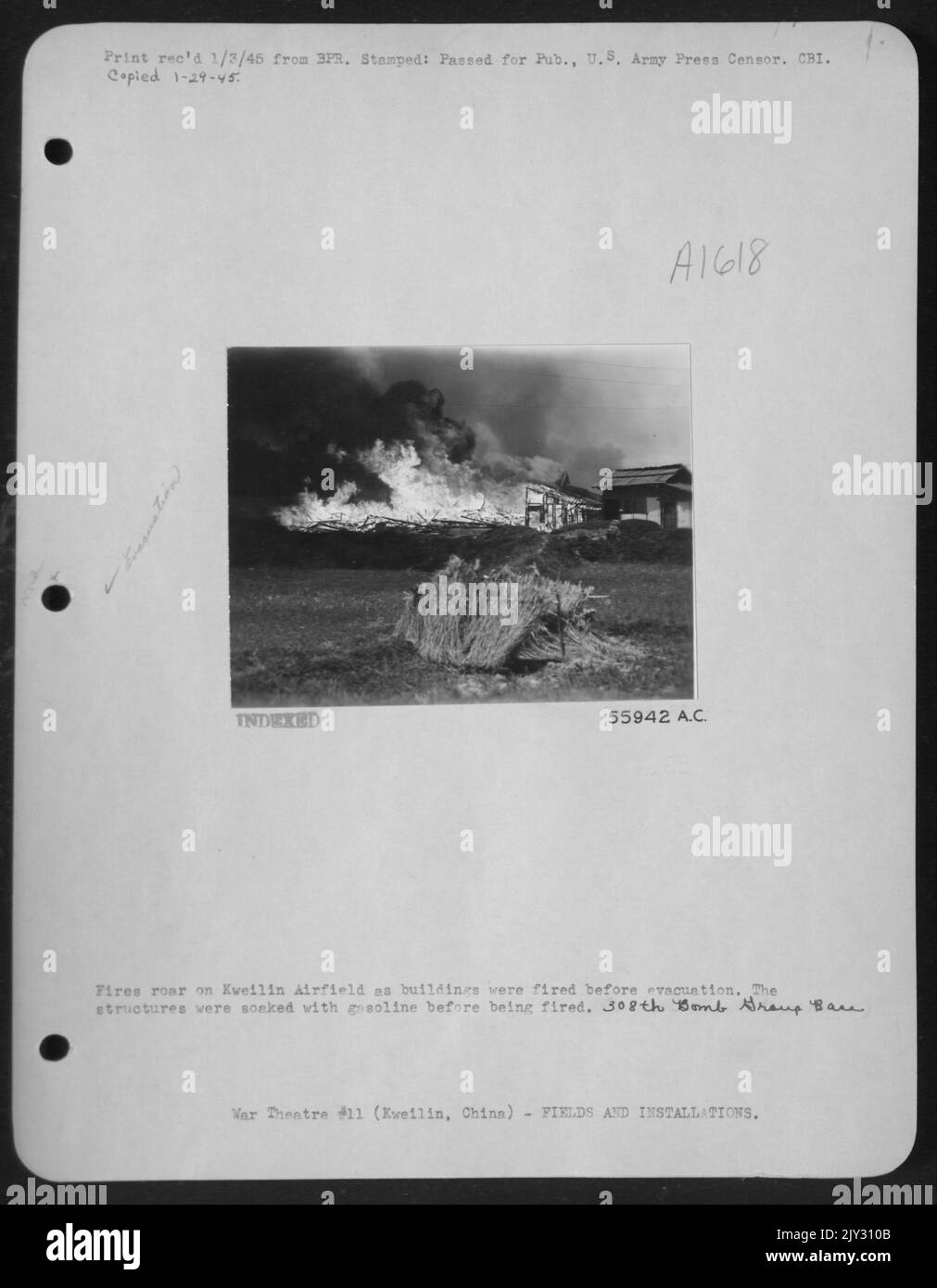Fires roar on Kweilin Airfield as buildings were fired before ...