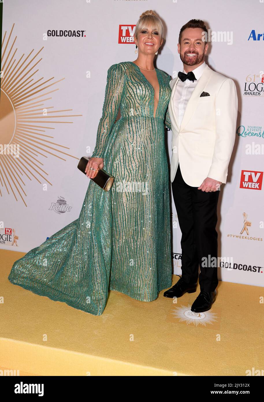 Grant Denyer (right) and wife Cheryl Denyer arrive at the 2019 Logie ...
