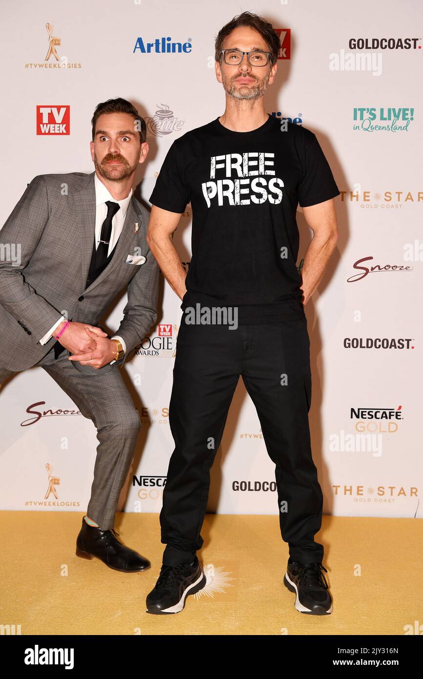 Harley Breen (left) and Todd Sampson arrive at the 2019 Logie Awards at ...