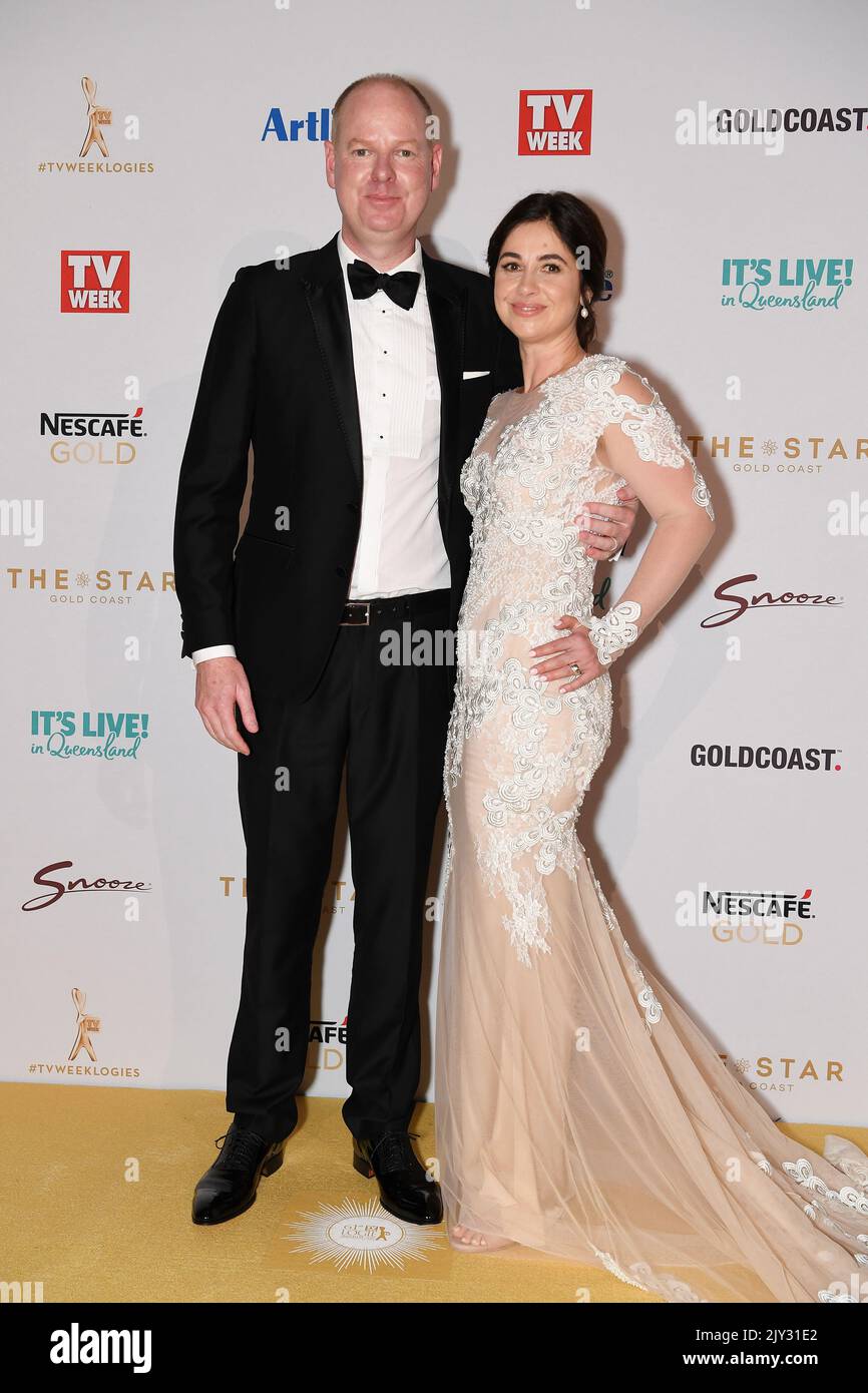 Tom Gleeson (left) and his partner Ellie Parker arrive at the 2019 ...