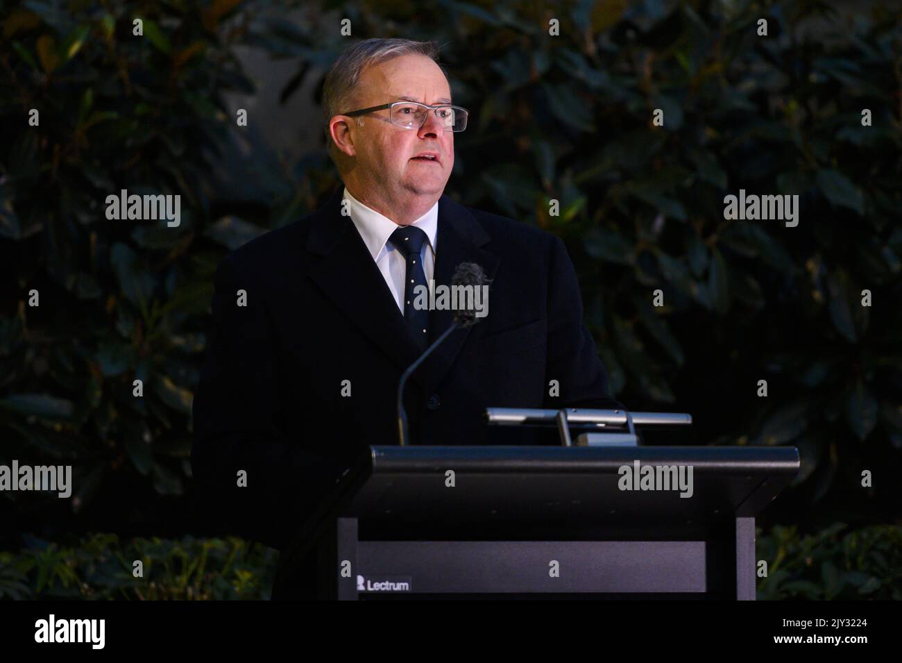 Opposition Leader Anthony Albanese speaks during the Last Post Ceremony ...