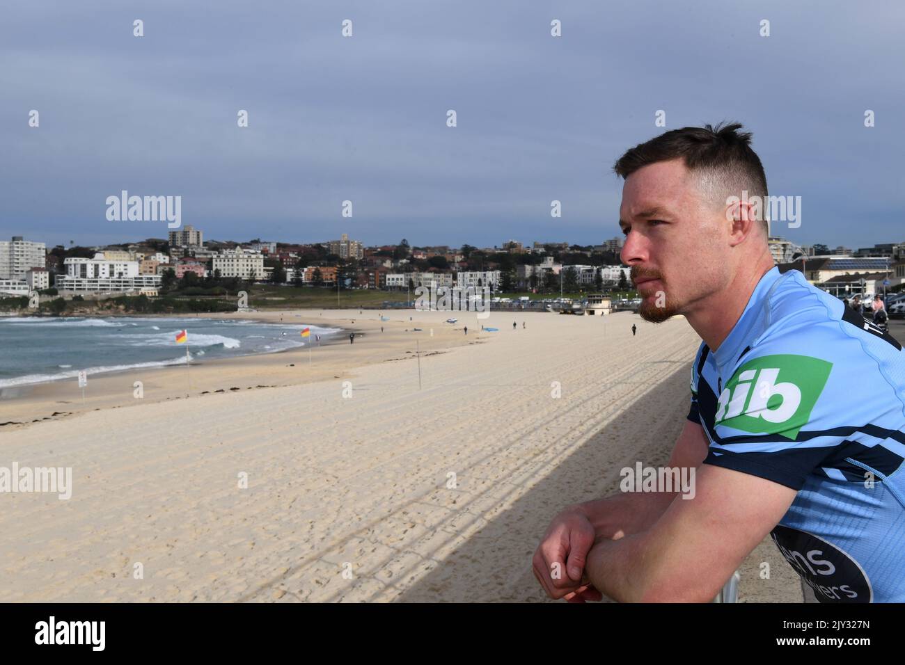 The NSW Blues' Damien Cook poses for a photograph at Bondi Beach ...