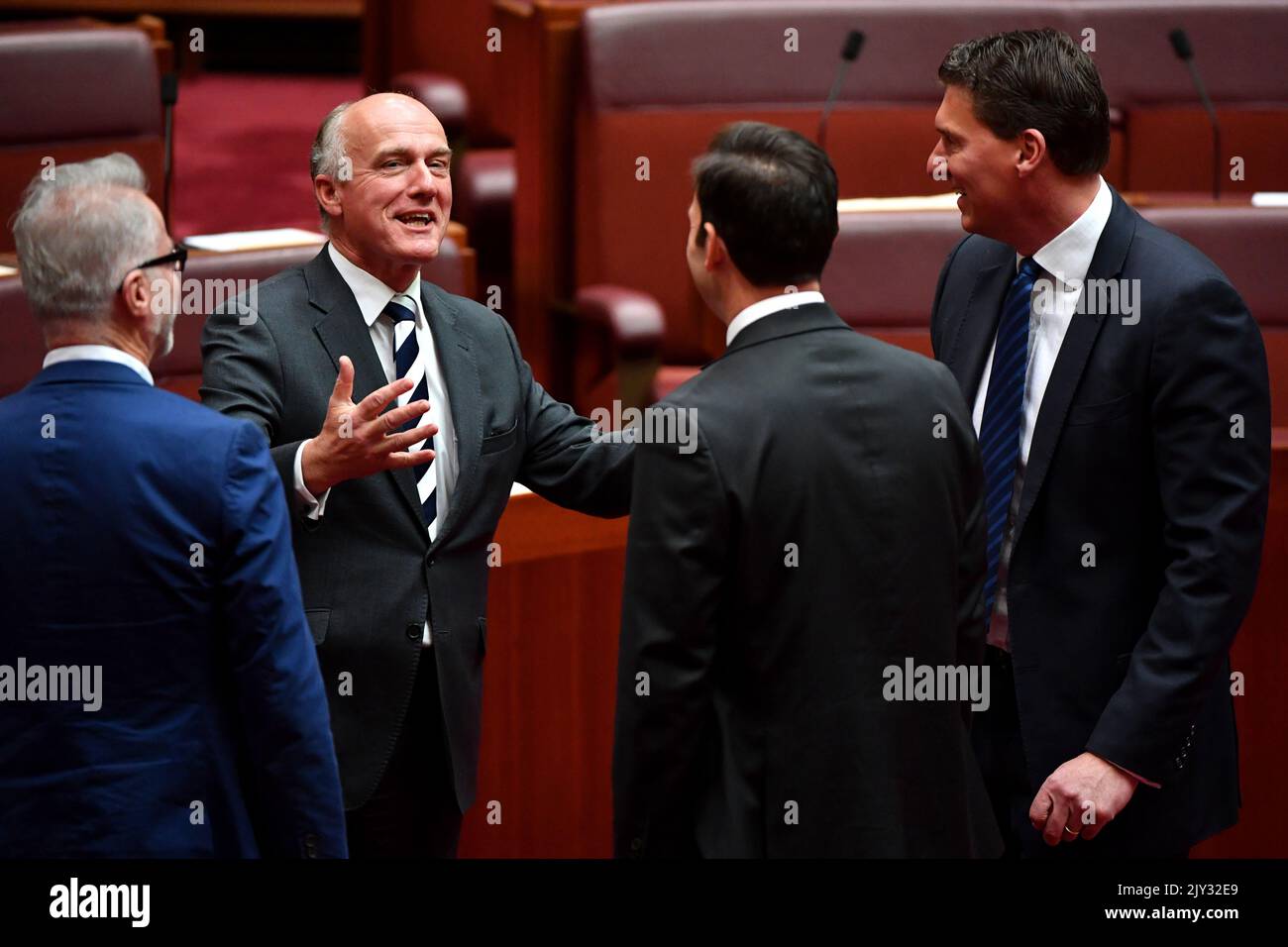 Senator Eric Abetz gestures on the floor in the Senate after the ...