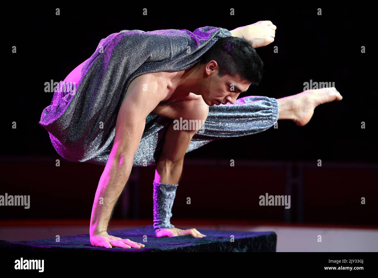A contortionist is seen during a media preview of the ZIRK! Circus at ...