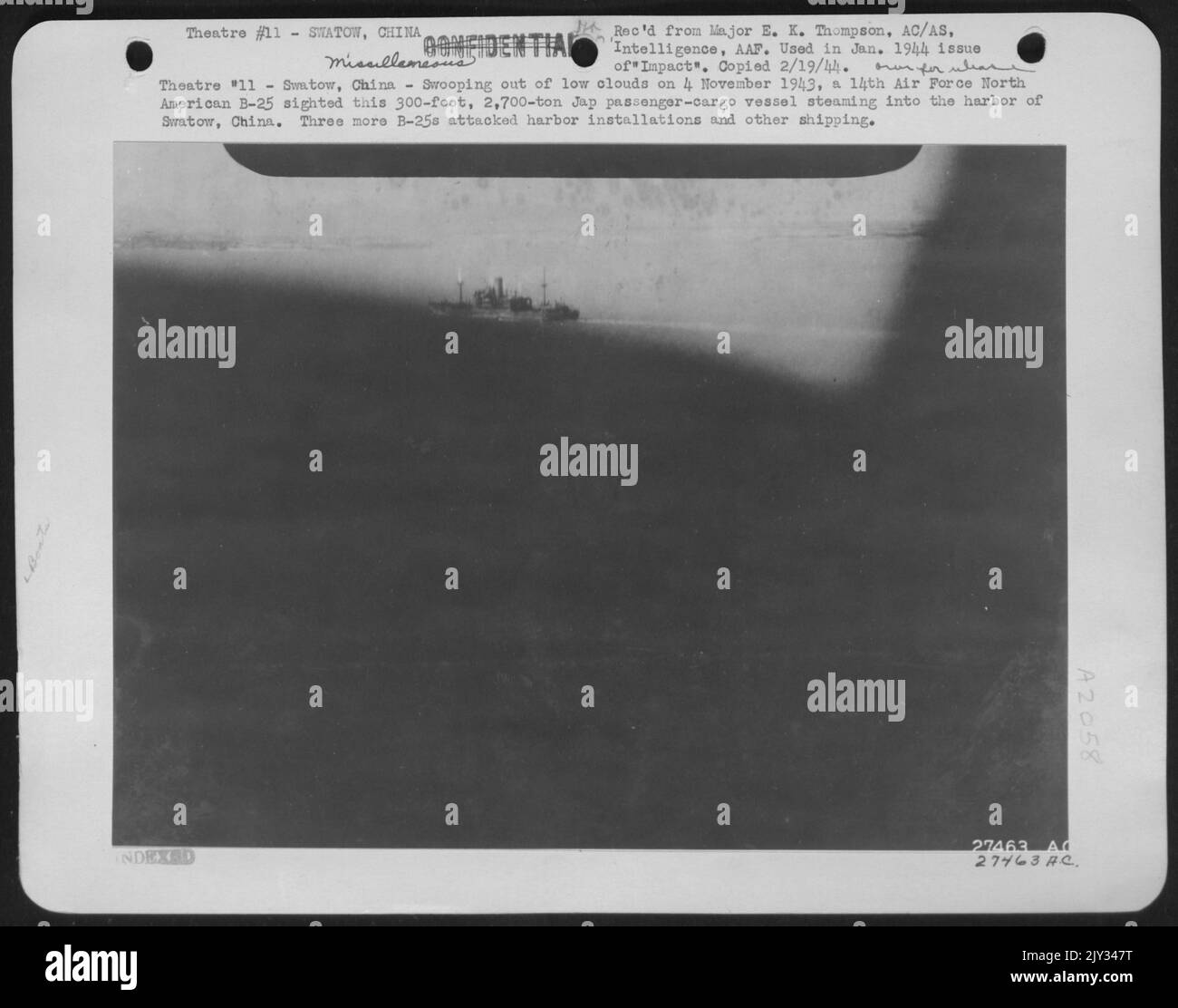 Theatre #11-Swatow, China-Swooping out of low clouds on 4 November 1943 ...
