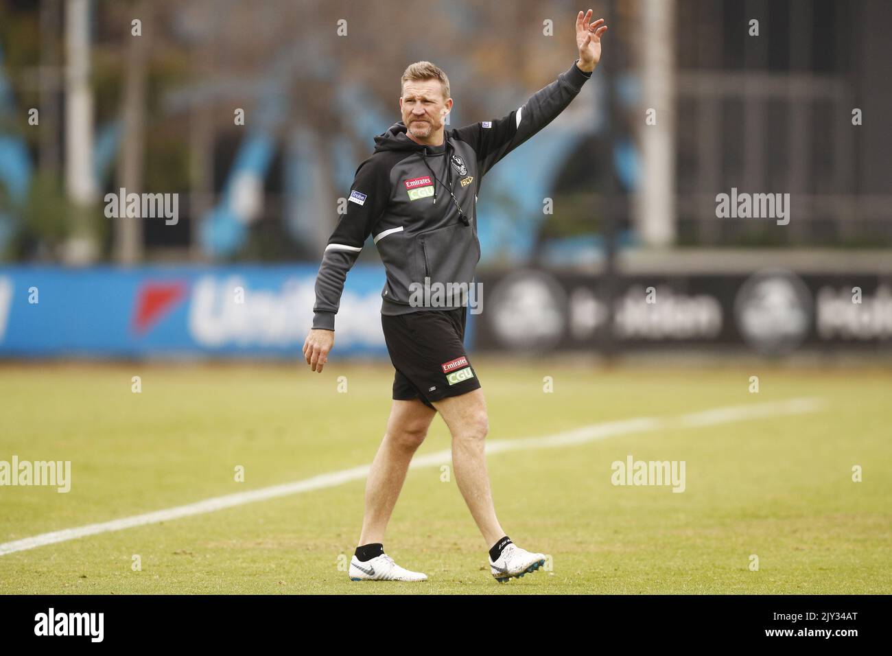 Magpies head coach Nathan Buckley is seen during a Collingwood Magpies ...