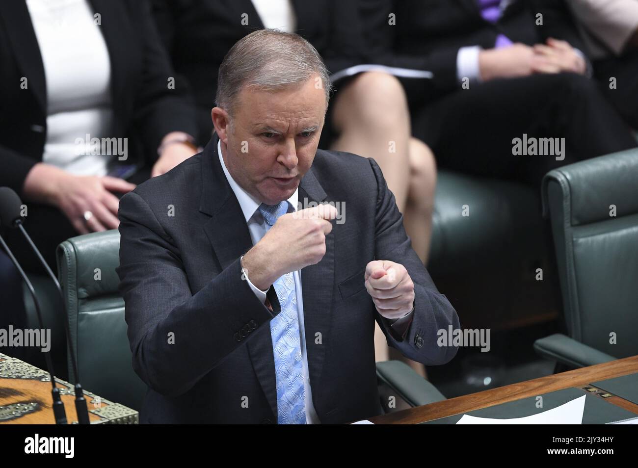 Australian Opposition Leader Anthony Albanese reacts during House of ...