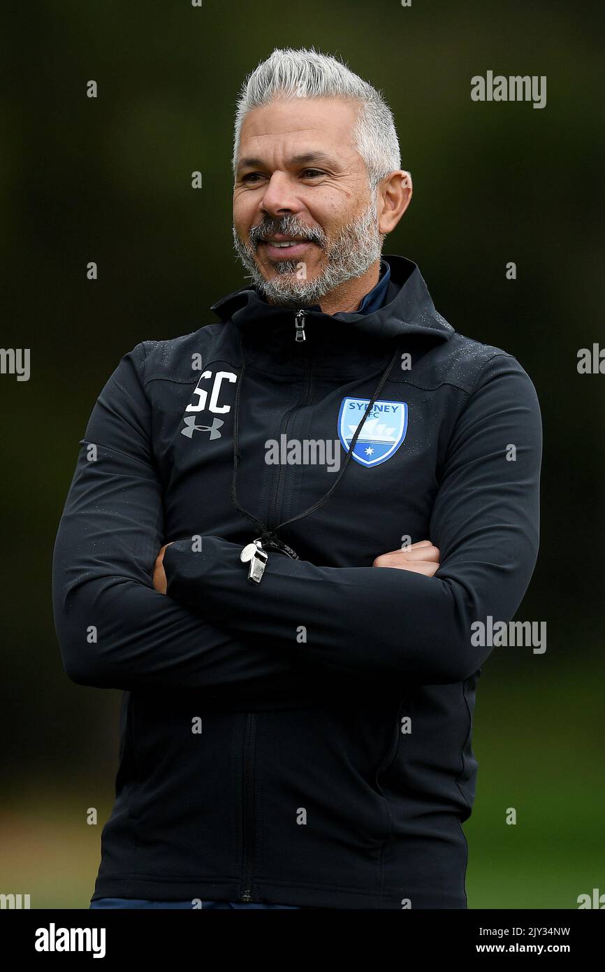 Sydney FC coach Steve Corica looks on during the team's first pre ...