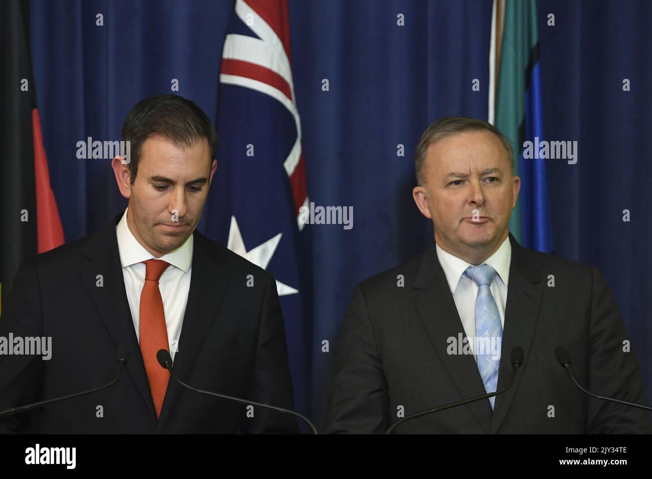 Australian Opposition Leader Anthony Albanese and shadow Treasurer Jim ...