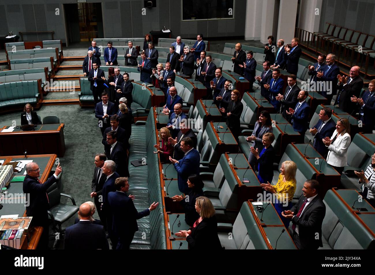 Prime Minister Scott Morrison (bottom left) gestures in the House of ...