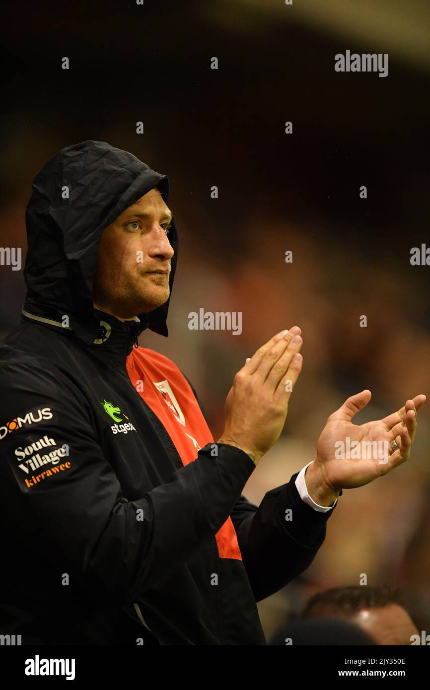 Tariq Sims of the Dragons watches his team mates during the Round 16 ...