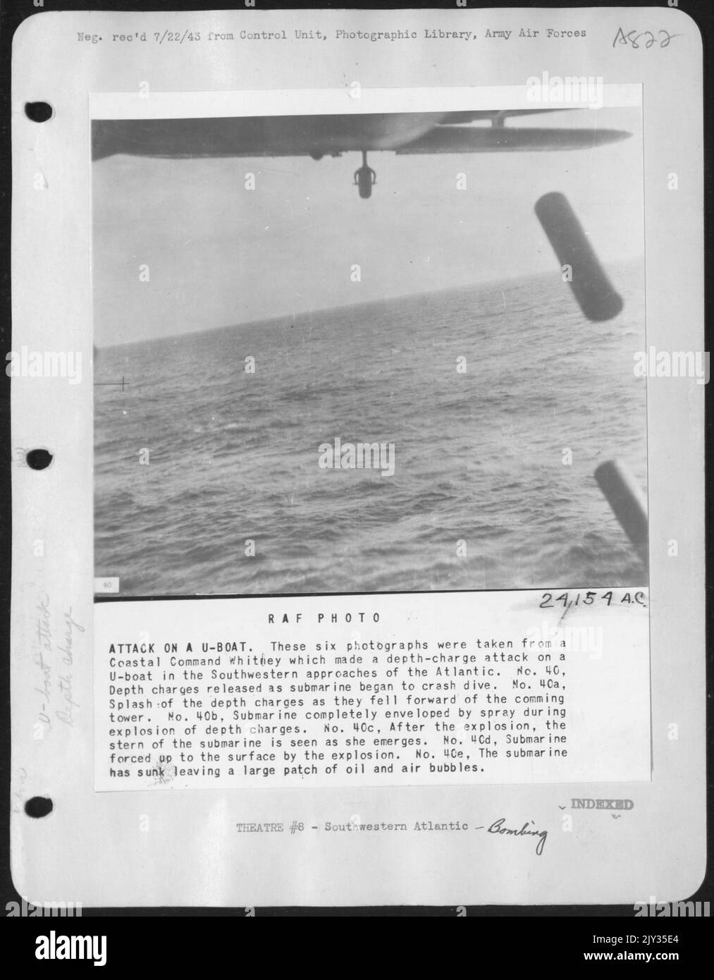 Attack on a U-Boat. These 6 photos were taken from a Coastal Command ...