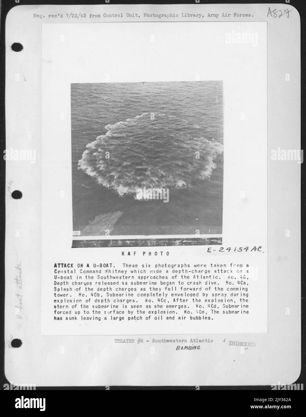 Attack on a U-Boat. These 6 photos were taken from a Coastal Command ...
