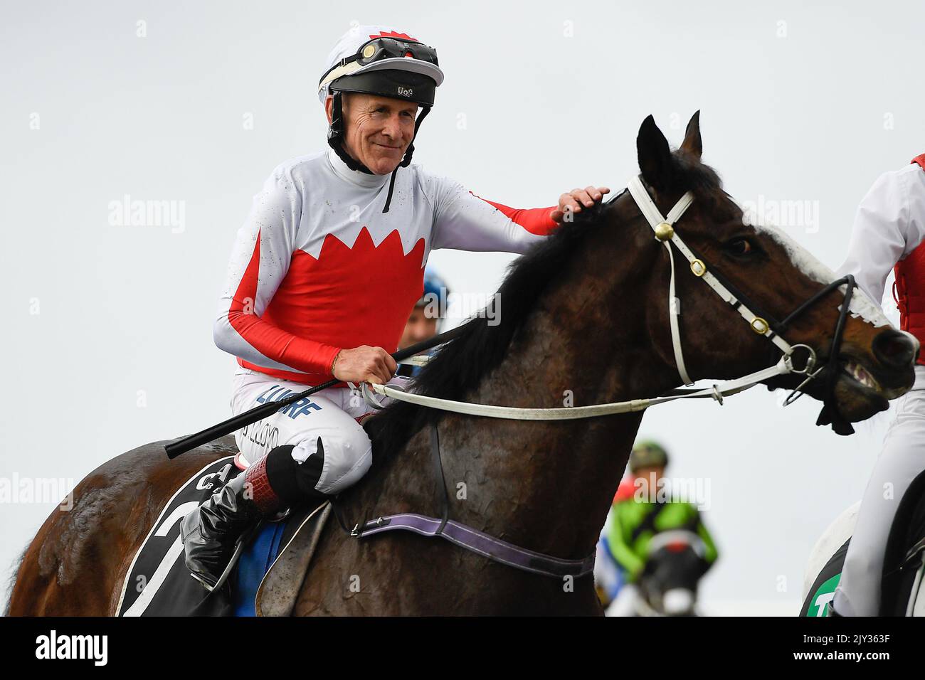 Jockey Jeff Lloyd returns to the mounting yard after riding Handsome ...